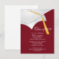 White Maroon Grad Cap Graduation Party Invitation | Zazzle
