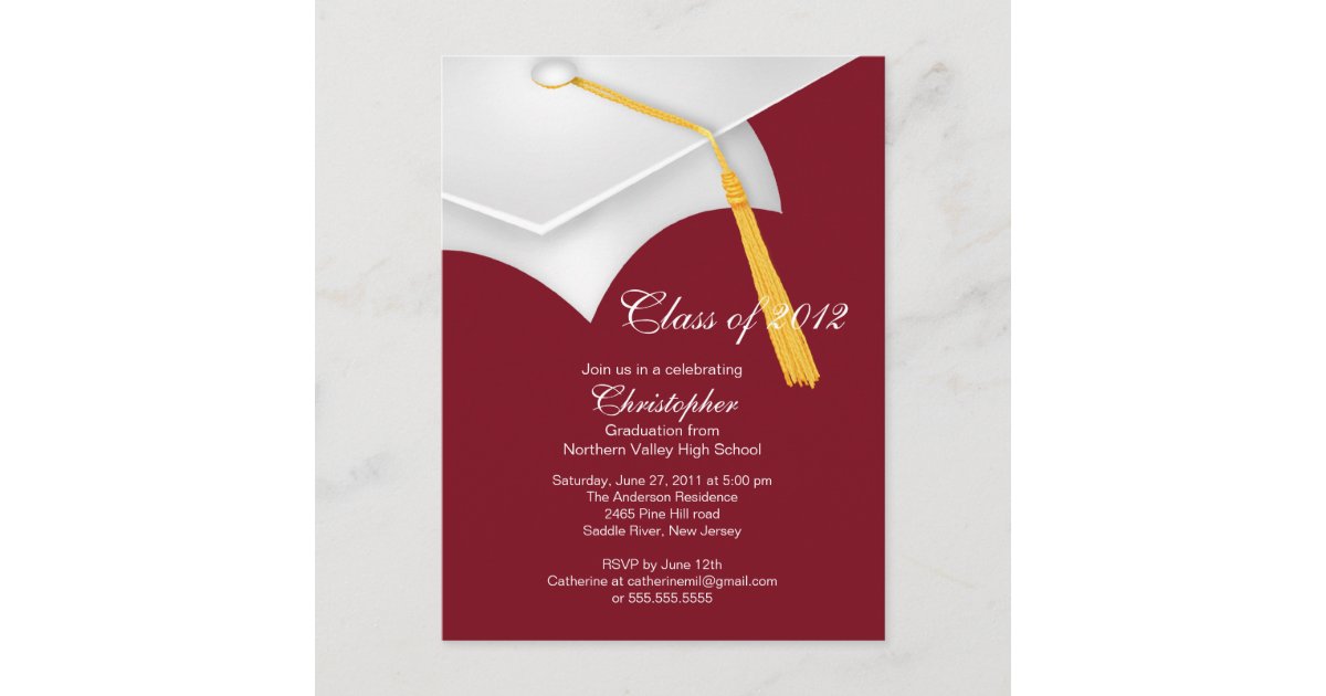 White Maroon Grad Cap Graduation Party Invitation | Zazzle