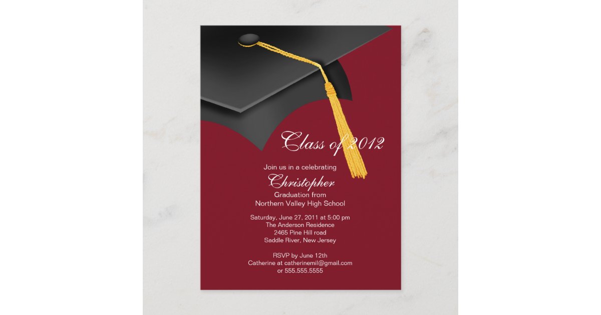 White Maroon Grad Cap Graduation Party Invitation | Zazzle