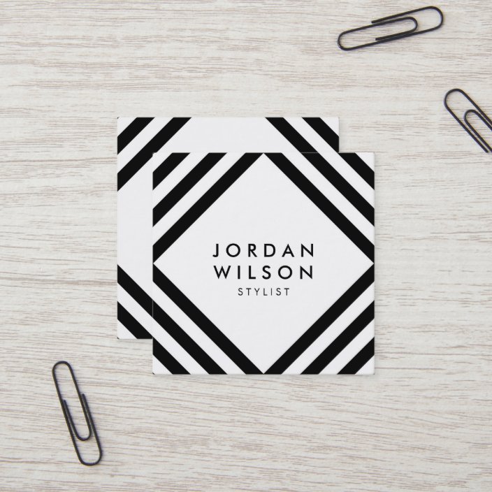 White Minimalist Black Square Lines Geometric Square Business Card ...