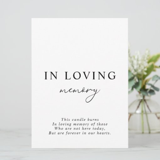 White Minimalist In Loving Memory Wedding Sign Invitation | Zazzle