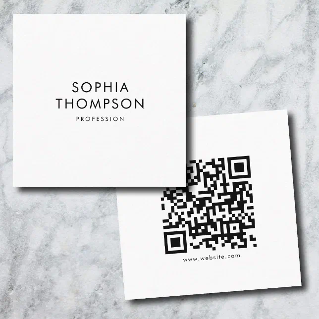 White Minimalist Simple Bold QR Code Square Business Card | Zazzle