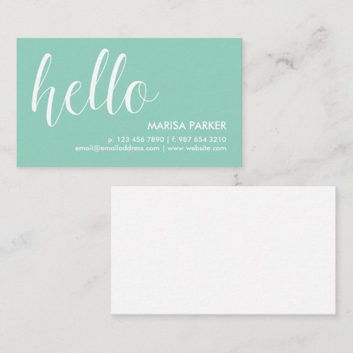 White & Mint Green Hello Business Card | Zazzle