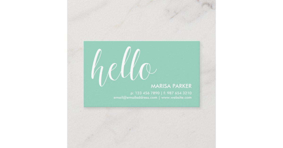 White & Mint Green Hello Business Card | Zazzle