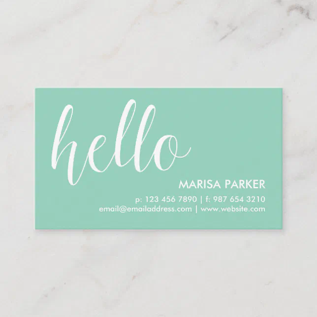 White & Mint Green Hello Business Card | Zazzle