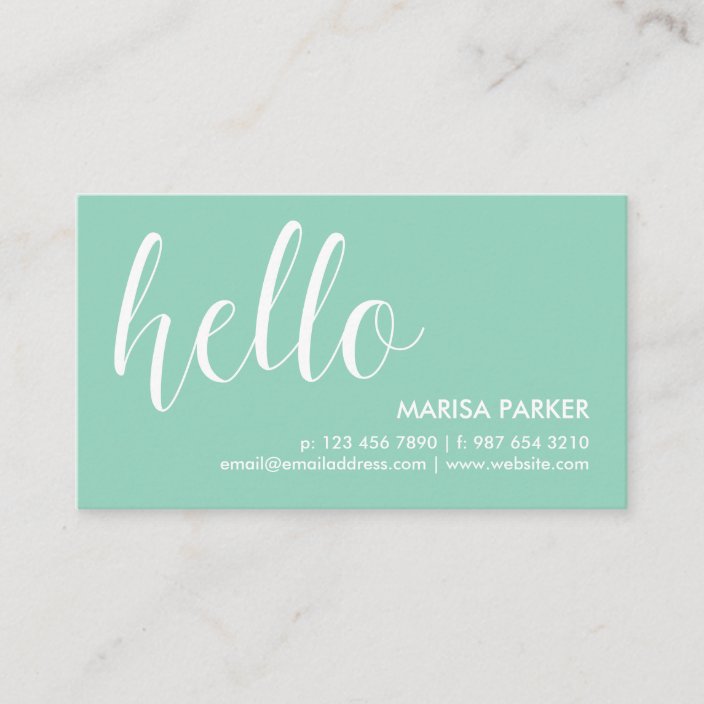 White & Mint Green Hello Business Card | Zazzle.com