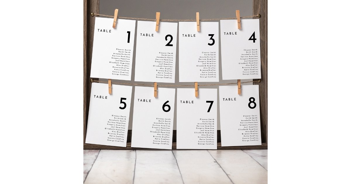 White Modern Bold Hanging Seating Chart Card | Zazzle