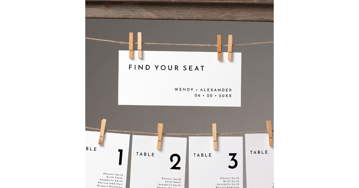White Modern Bold Hanging Seating Chart Header | Zazzle