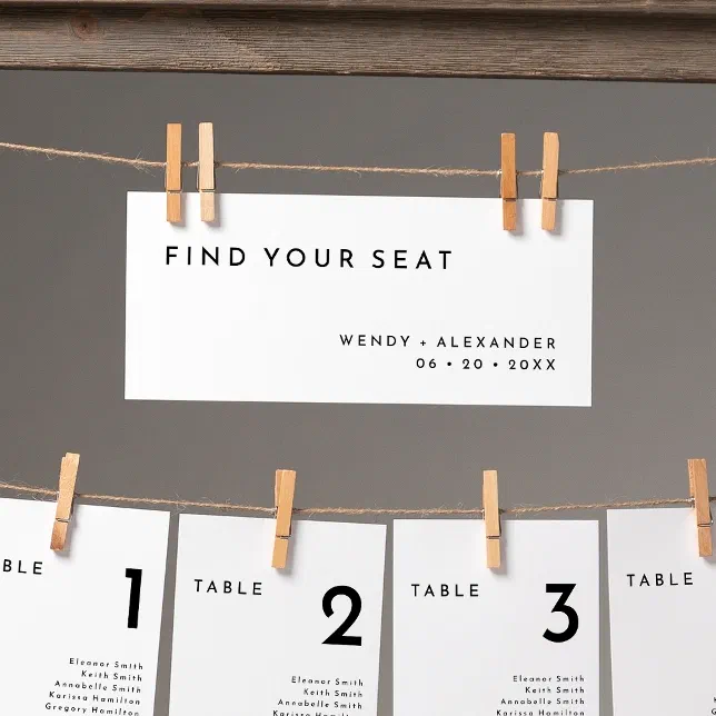 White Modern Bold Hanging Seating Chart Header | Zazzle