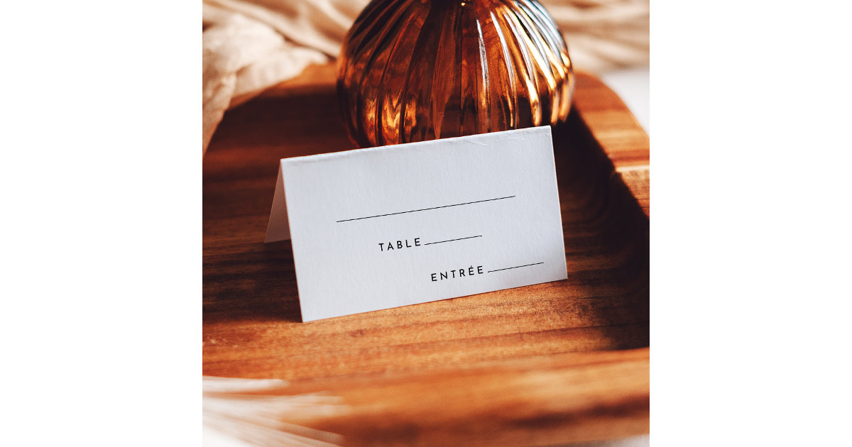 White Modern Bold Wedding Entree Choice Folded Place Card | Zazzle
