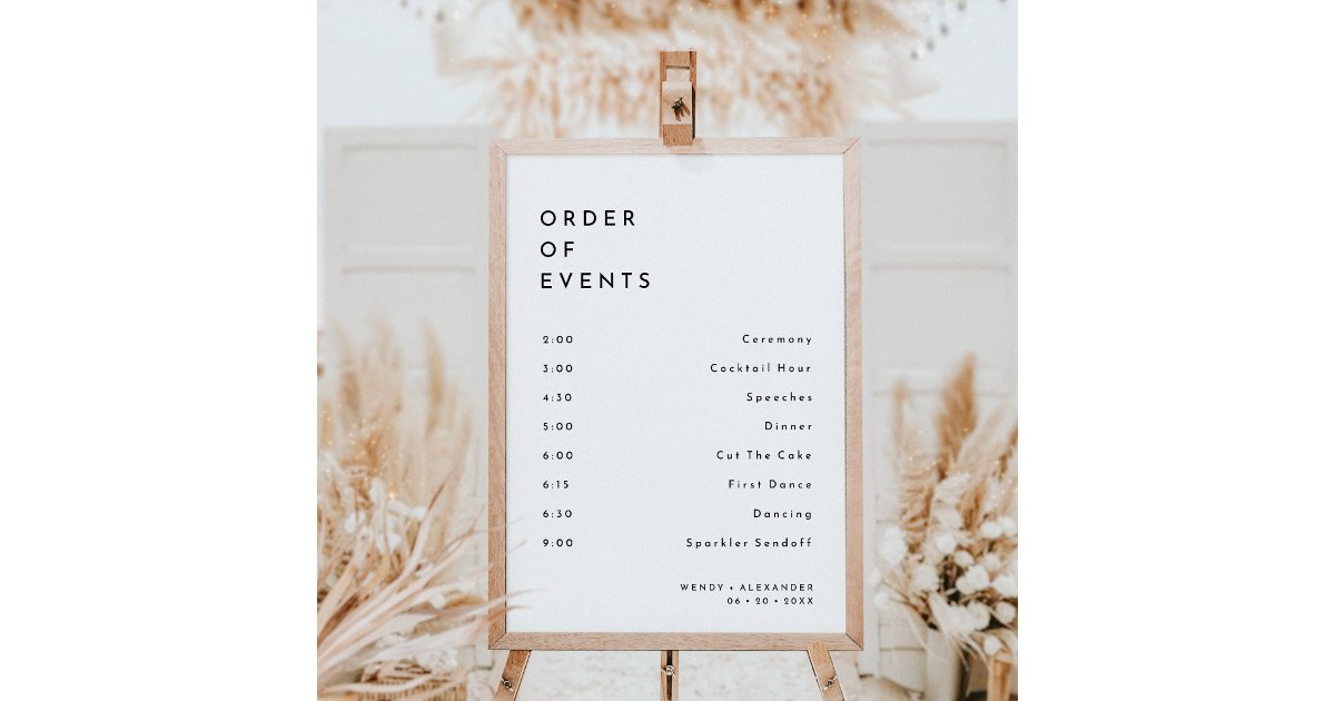 White Modern Bold Wedding Order of Events Sign | Zazzle