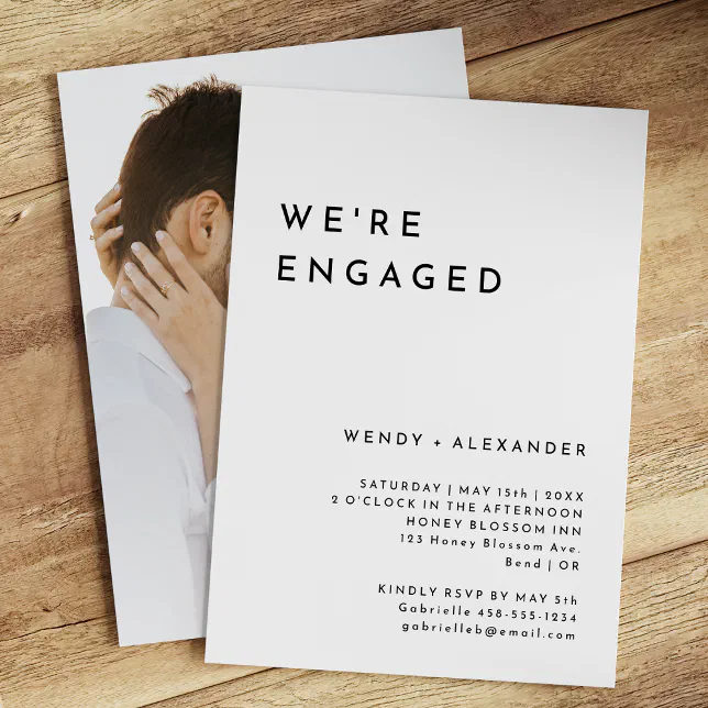 White Modern Bold We're Engaged Photo Invitation | Zazzle