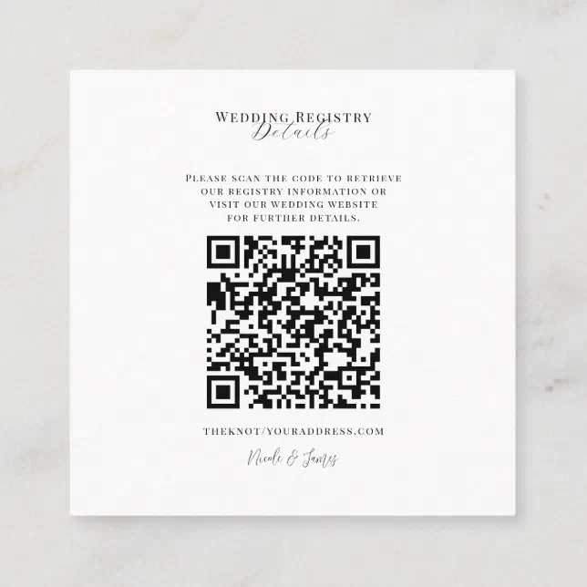 White Modern Minimal Wedding Registry QR Code Square Business Card | Zazzle