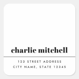 White modern minimalist return address square sticker | Zazzle