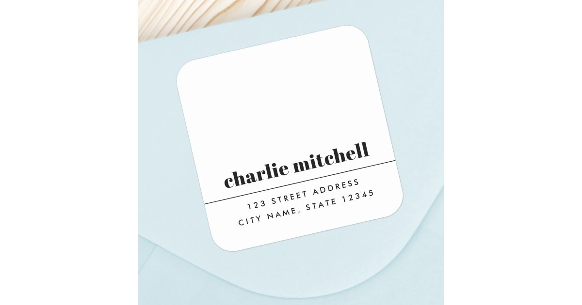 White modern minimalist return address square sticker | Zazzle