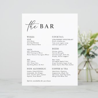 White Modern Minimalist Wedding Bar Menu | Zazzle