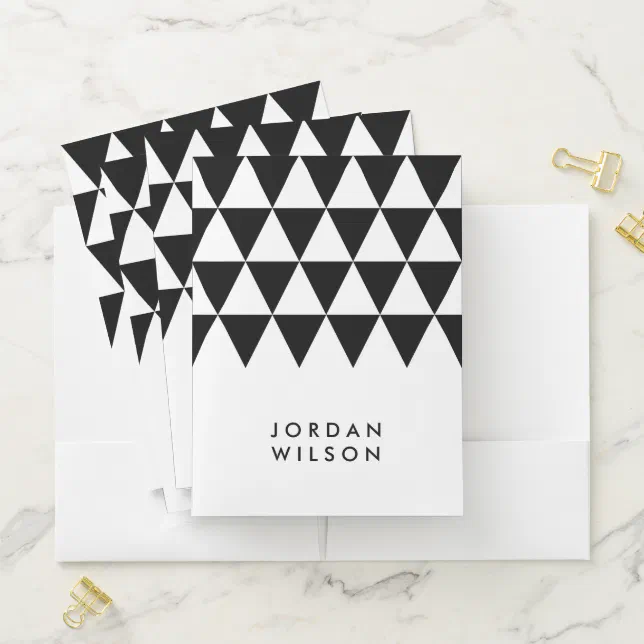 White Modern Minimalist with Black Triangle Pocket Folder | Zazzle