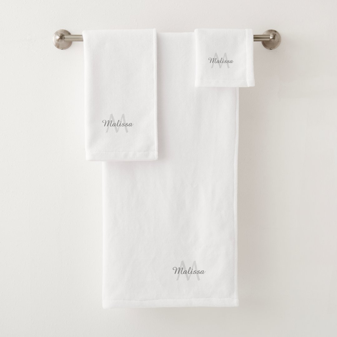White Modern Monogram Bath Towel Set | Zazzle