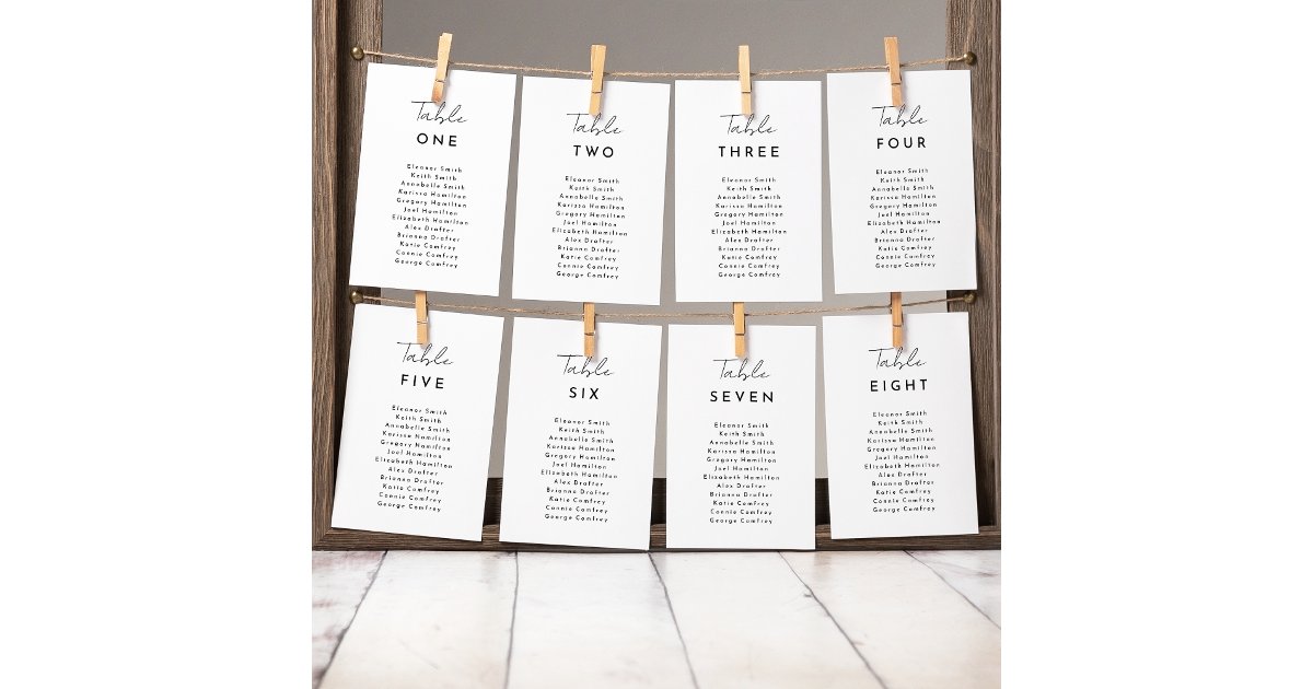 White Modern Script Hanging Seating Chart Card | Zazzle