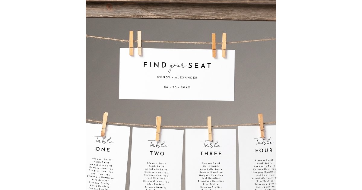 White Modern Script Hanging Seating Chart Header | Zazzle