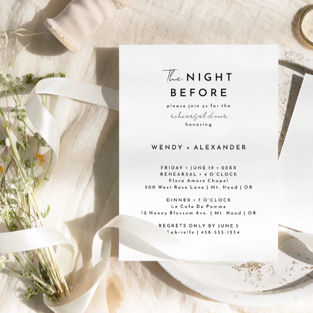 White Modern Script Night Before Rehearsal Dinner Invitation | Zazzle
