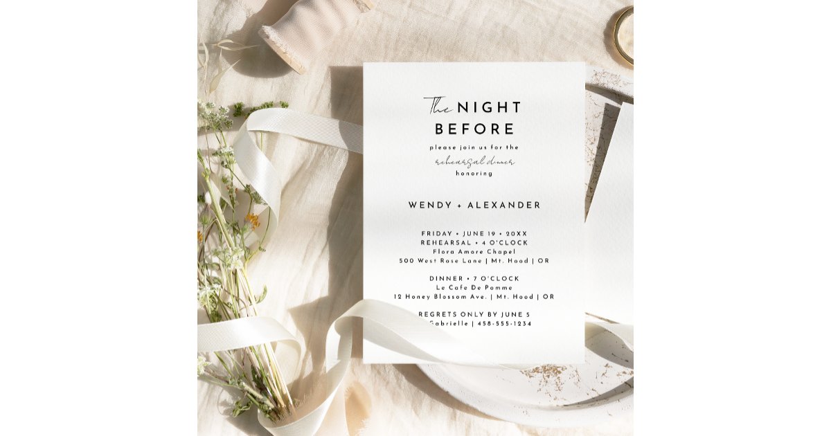 White Modern Script Night Before Rehearsal Dinner Invitation | Zazzle