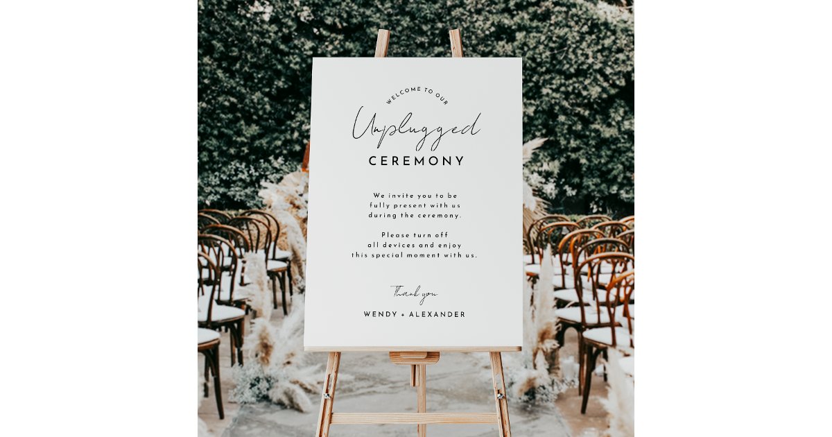 White Modern Script Unplugged Ceremony Sign | Zazzle