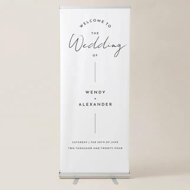 White Modern Script Wedding Welcome Retractable Banner | Zazzle