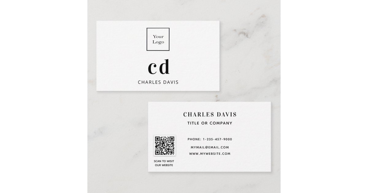 White monogram initials Qr code logo Business Card | Zazzle.com