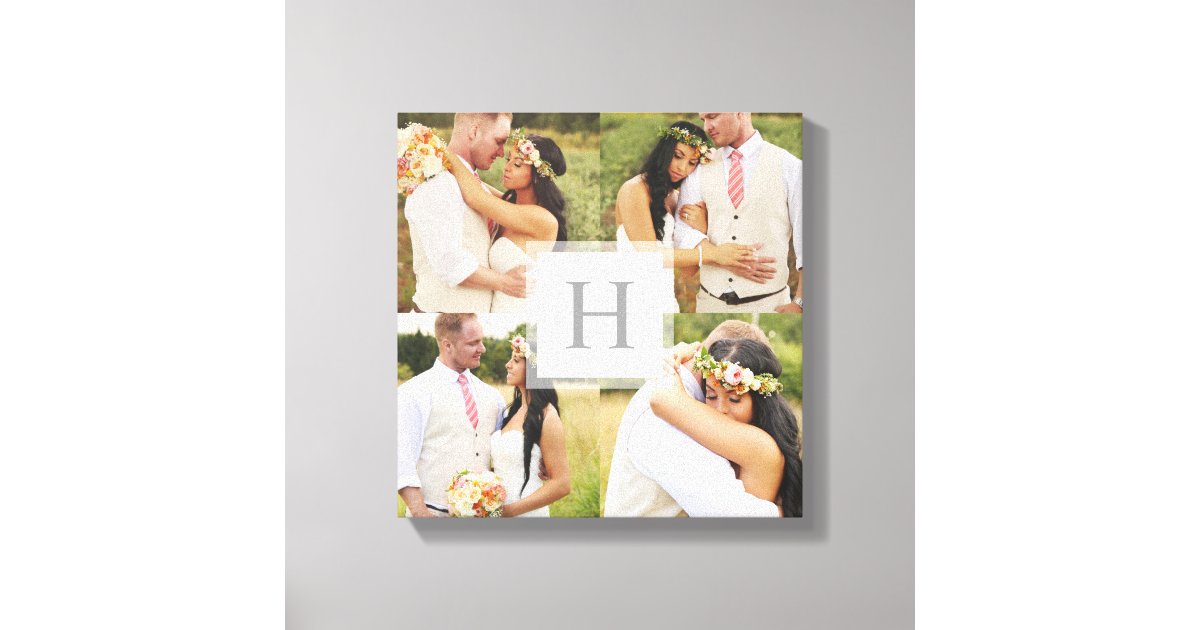 White Monogram Square Collage Canvas Print | Zazzle