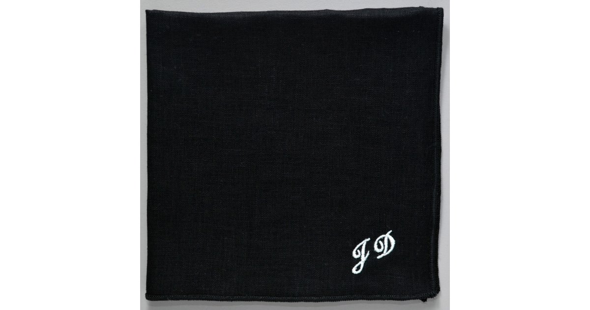 White Monogrammed Black Linen Pocket Square | Zazzle