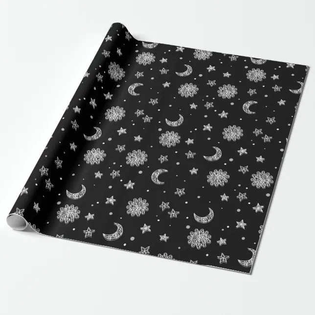 White Moon & Stars Wrapping Paper | Zazzle