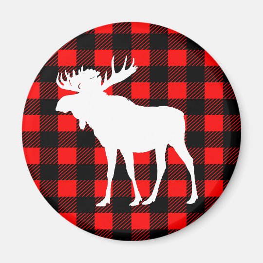 White Moose & Rustic Black Red Buffalo Check Plaid Magnet | Zazzle.com