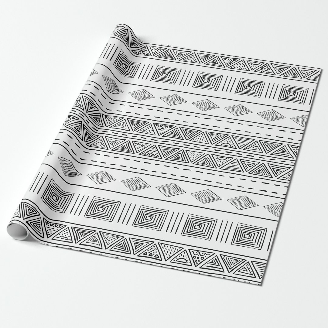 White Mudcloth Style Tribal Modern Geometric Wrapping Paper | Zazzle