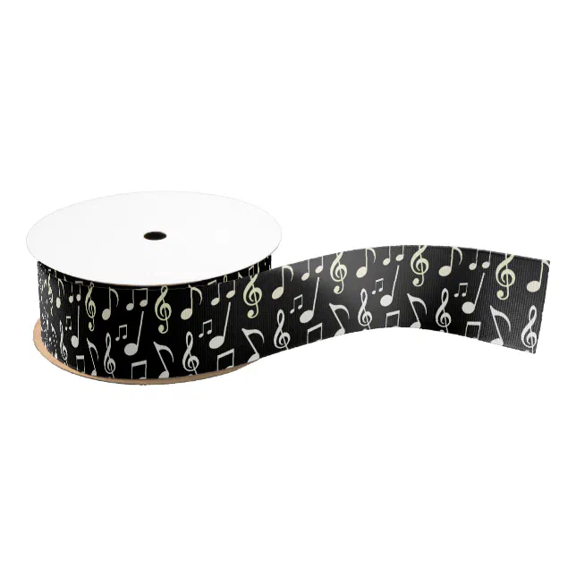 White Music Notes-Black Grosgrain Ribbon | Zazzle