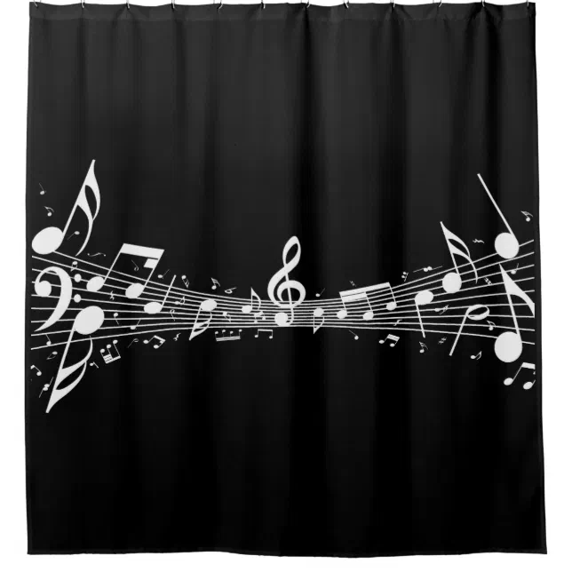 White Musical Notes Design Shower Curtain | Zazzle