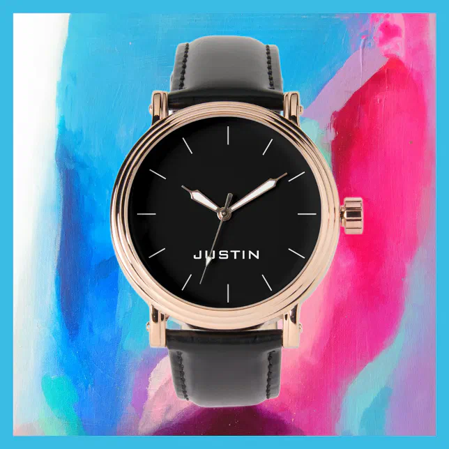White Name Classy Rose Gold Men's Black Band Wrist Watch | Zazzle
