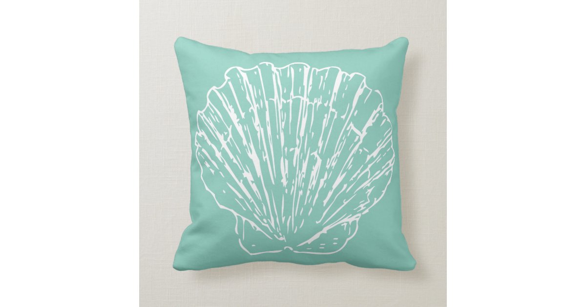 White Nautical Seashells Pattern On Seafoam Green Throw Pillow | Zazzle.com