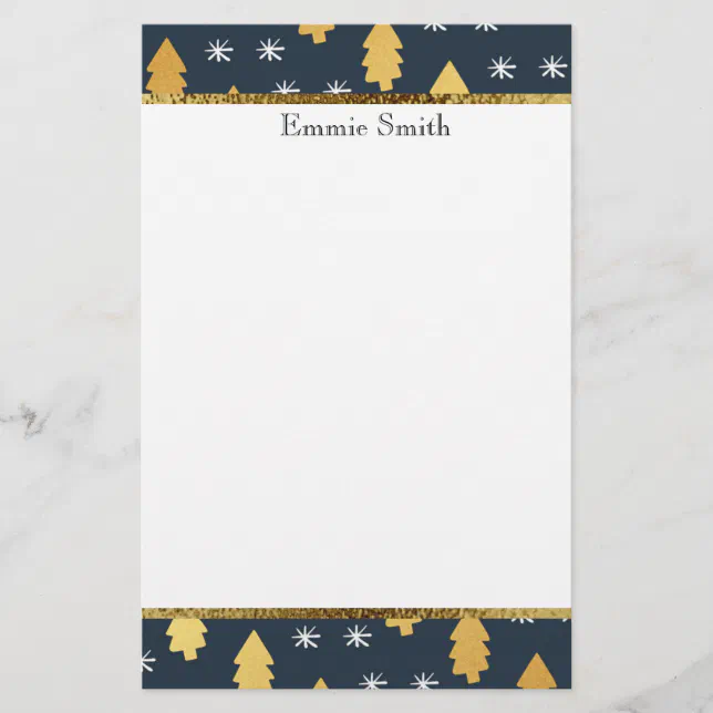 White Navy Blue and Gold Christmas Tree Stationery | Zazzle