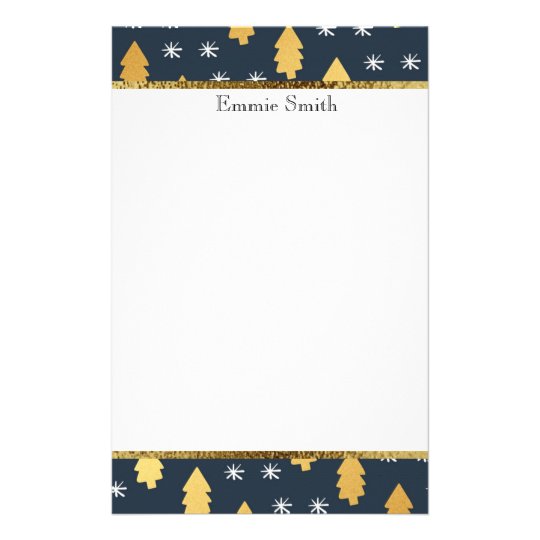White Navy Blue and Gold Christmas Tree Stationery | Zazzle.com