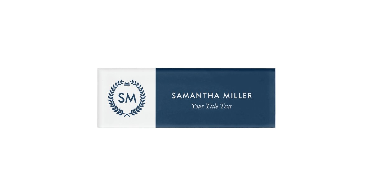 White & Navy Blue Crest Wreath Custom Monogram Nam Name Tag | Zazzle