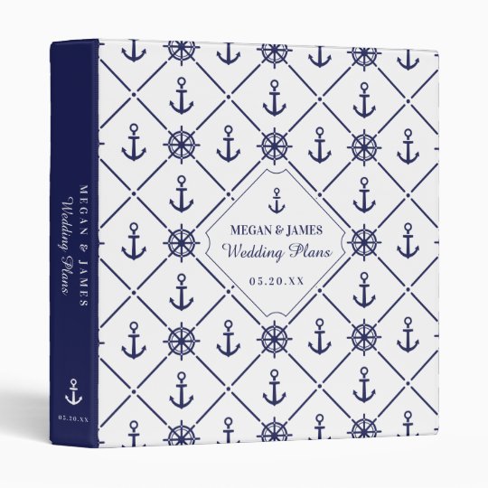 White & Navy Nautical Anchor Lighthouse Pattern 3 Ring Binder | Zazzle.com