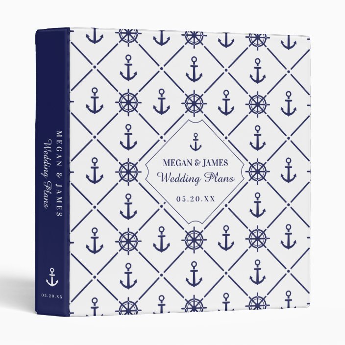 White & Navy Nautical Anchor Lighthouse Pattern 3 Ring Binder | Zazzle.com