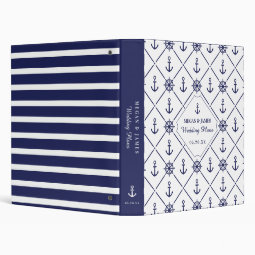 White & Navy Nautical Anchor Lighthouse Pattern 3 Ring Binder | Zazzle