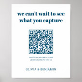 White & Navy | Wedding Photo Share QR Code Sign | Zazzle
