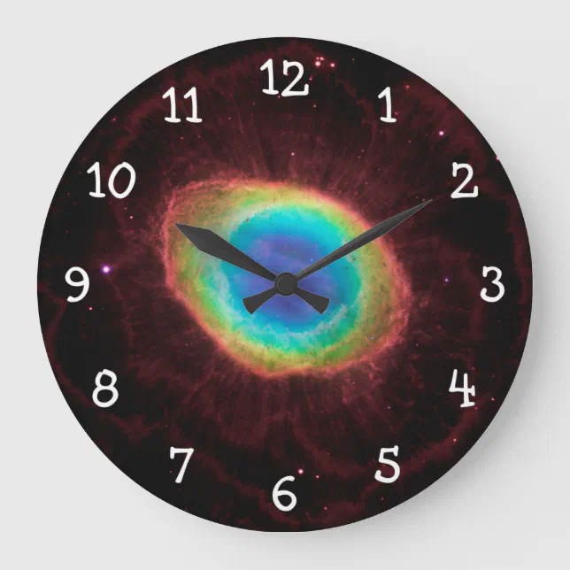 White Numbers Ring Nebula Celestial Space Photo Large Clock | Zazzle