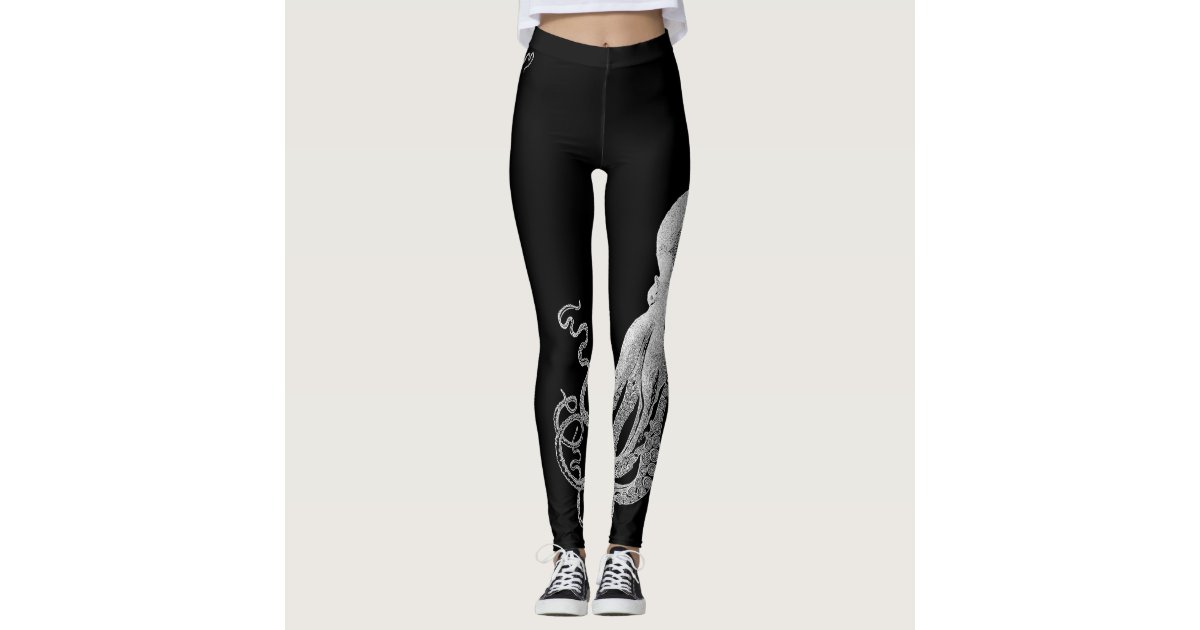 White Octopus Black Leggings | Zazzle