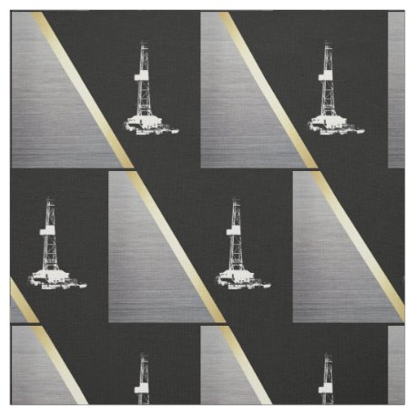 Black and White Oil Drilling Rig Silhouettes Fabric | Zazzle