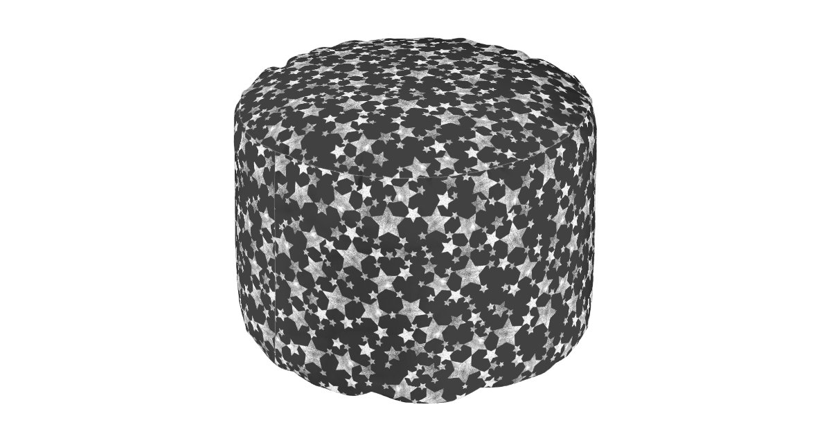 White on Black | Lino Print Stars Pattern Pouf | Zazzle White on Black | Lino Print Stars Pattern Pouf | Zazzle