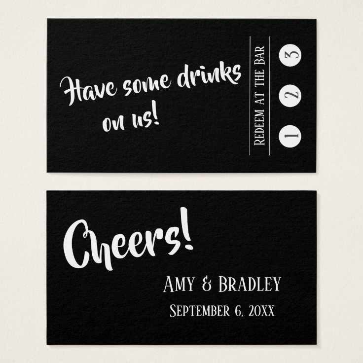 White on Black, Modern 3-Punch Drink Ticket Cards | Zazzle